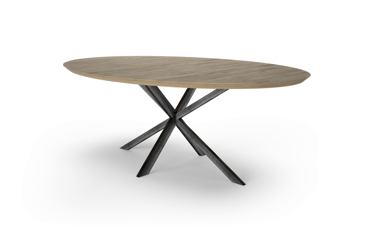 Table sur-mesure ovale - en bois massif et pieds métal